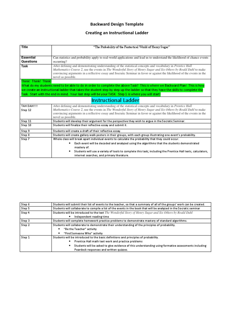 Backward Design Template | PDF | Essays | Probability