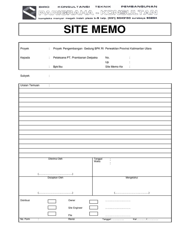 Contoh Site Memo Proyek BPK RI | PDF