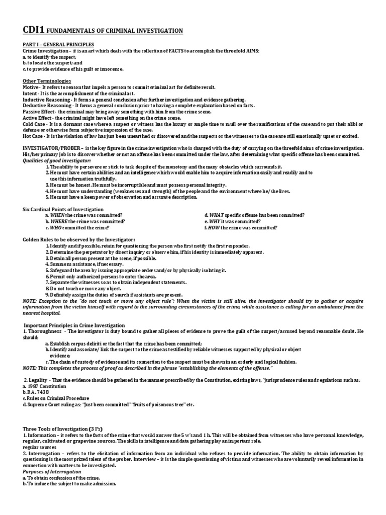 Cdi1 Fundamentals of Criminal Investigation | PDF | Miranda Warning ...