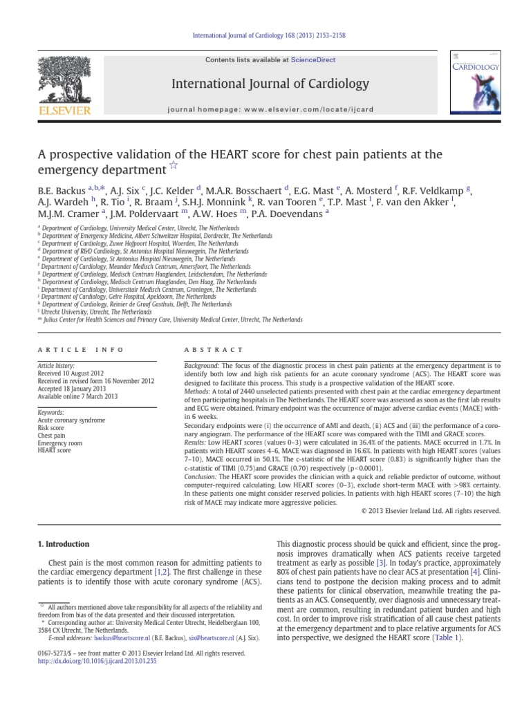 A Prospective Validation of The HEART Score For Chest Pain Patients at ...