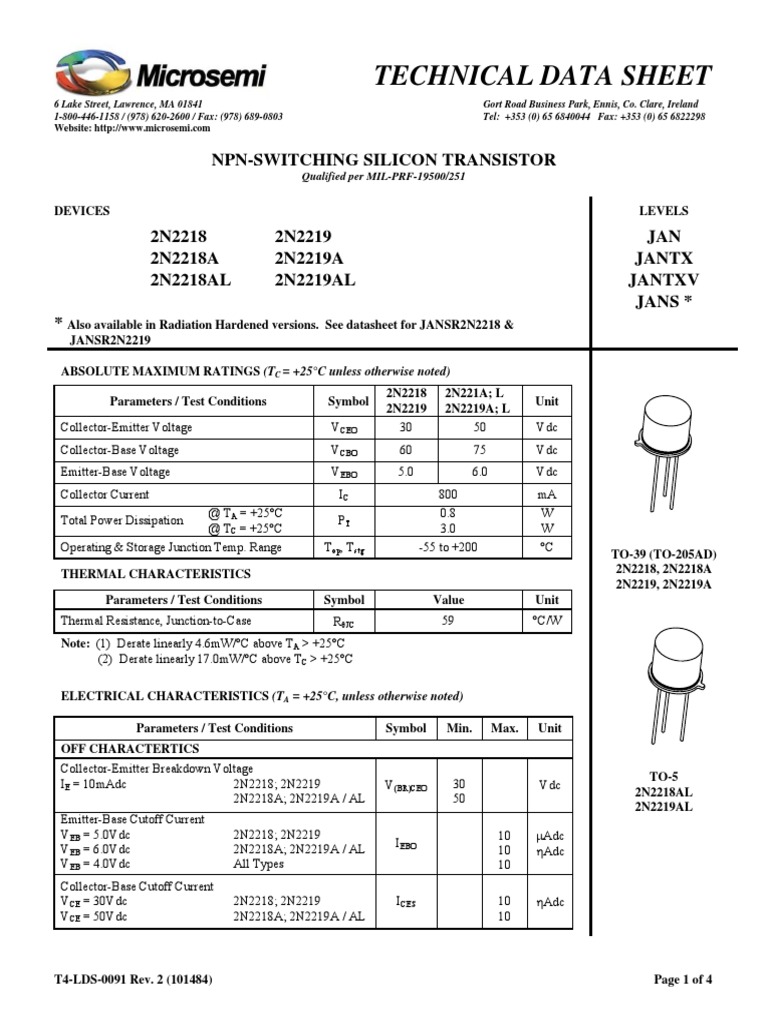Technical Data Sheet: Npn-Switching Silicon Transistor | PDF ...