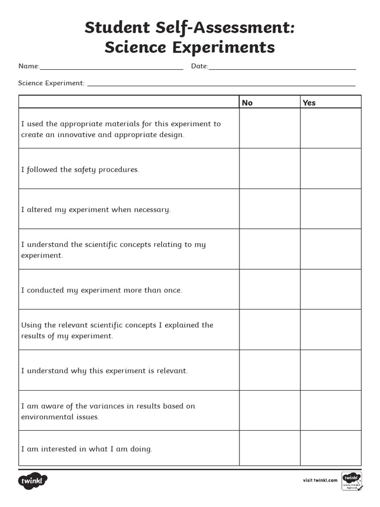 Ca2 Pa 7 Student Self Assessment Science Experiment Activity Sheet | PDF