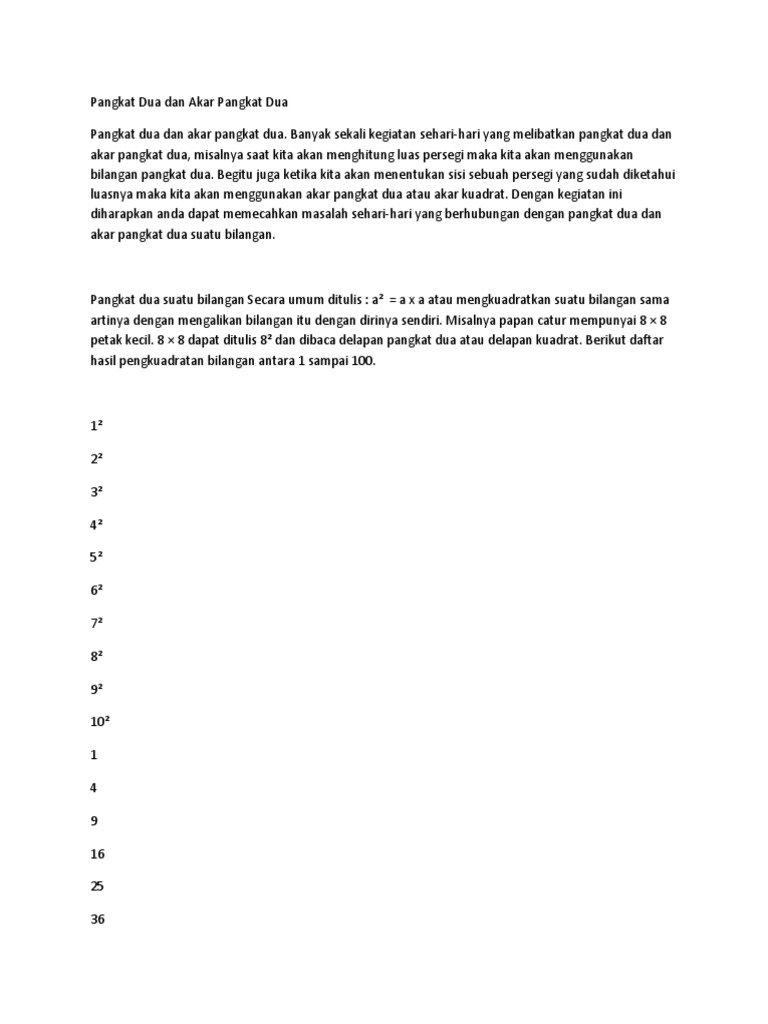 Pangkat Dua Dan Akar Pangkat Dua | PDF | Metode & Bahan Ajar