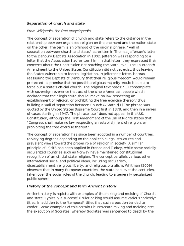 Seperation of Church and State | PDF | Separation Of Church And State ...