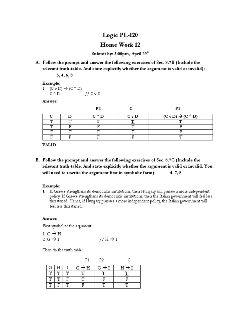 Logic PL-120 Home Work 12: Example | PDF | Argument | Metalogic