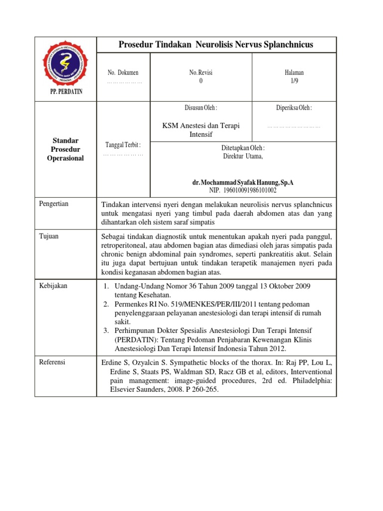 Prosedur Tindakan Neurolisis Nervus Splanchnicus | PDF