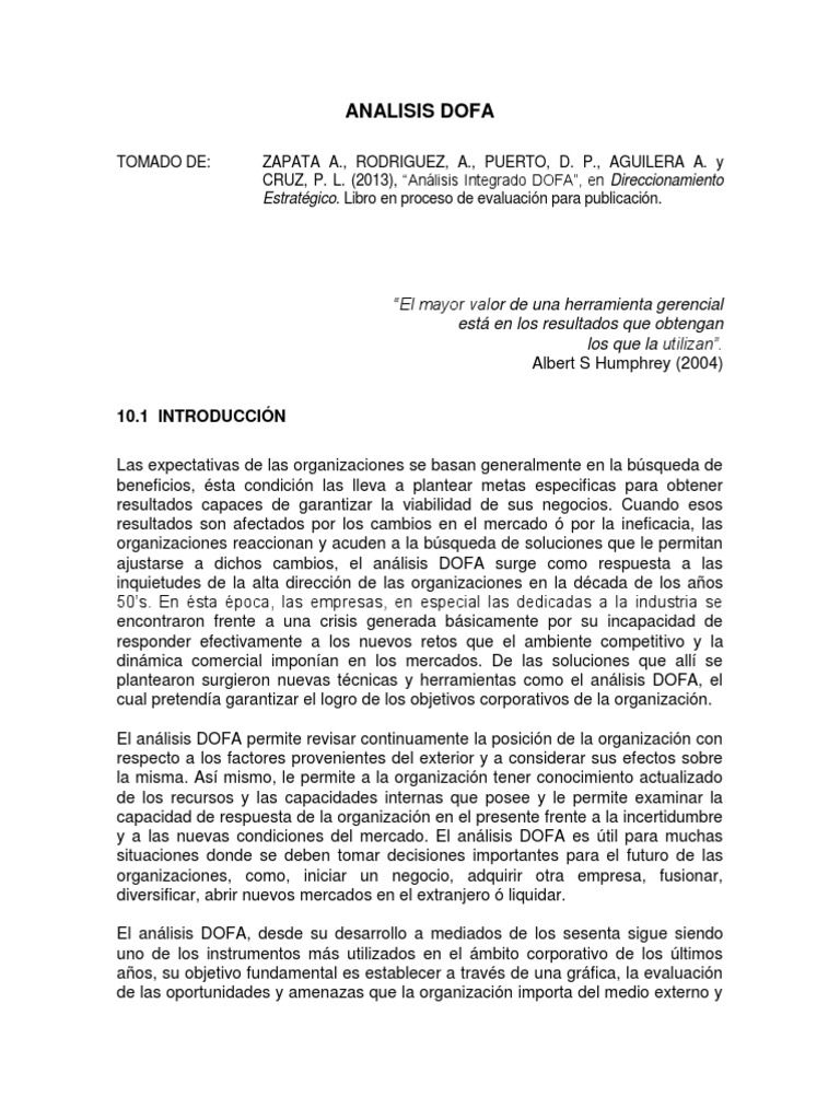 Análisis DOFA: Orígenes y Aplicaciones | PDF | Análisis FODA ...