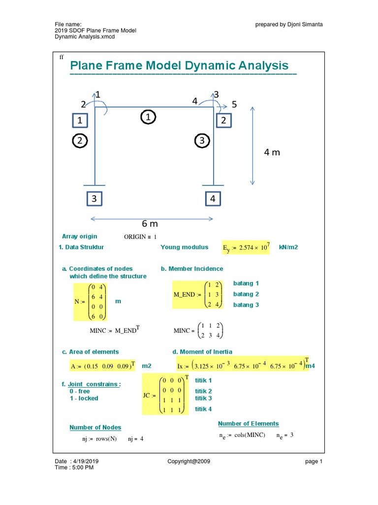 Mathcad - 2019 SDOF Plane Frame Model Dynamic Analysis | Download Free ...