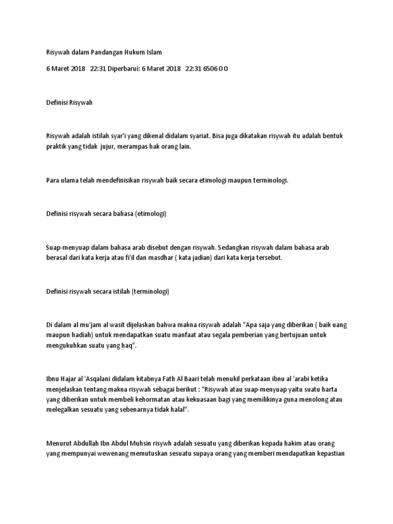 Definisi dan Hukum Risywah dalam Islam | PDF | Ilmu Sosial