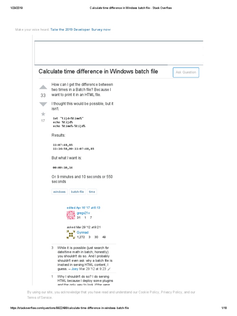 Calculate Time Difference in Windows Batch File | PDF | Subroutine | Computer Programming