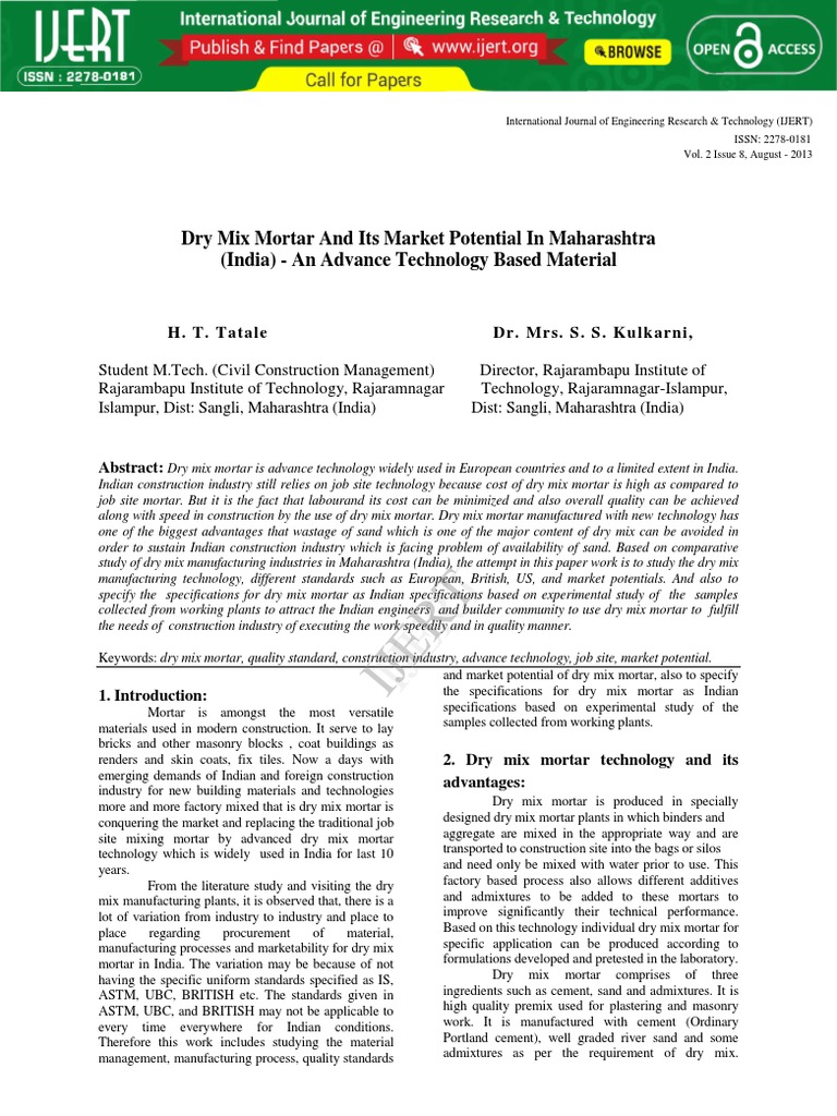 Dry Mix Mortar and Its Market Potential in Maharashtra India An Advance ...