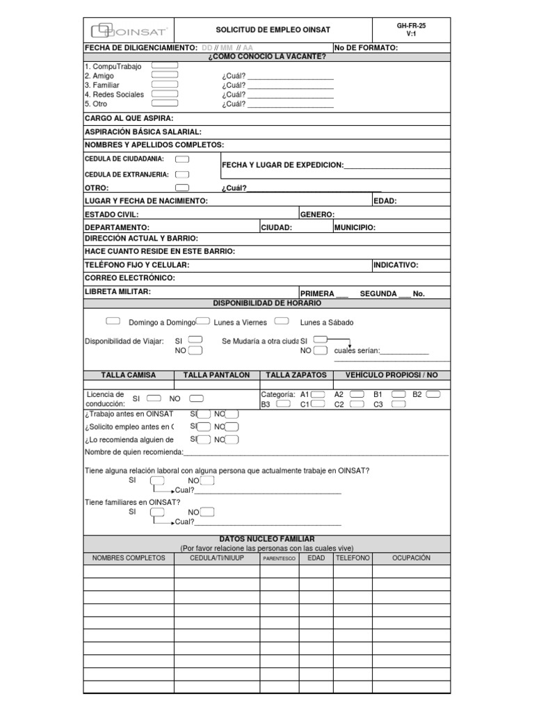 Formulario de Solicitud de Empleo | PDF | Bases de datos