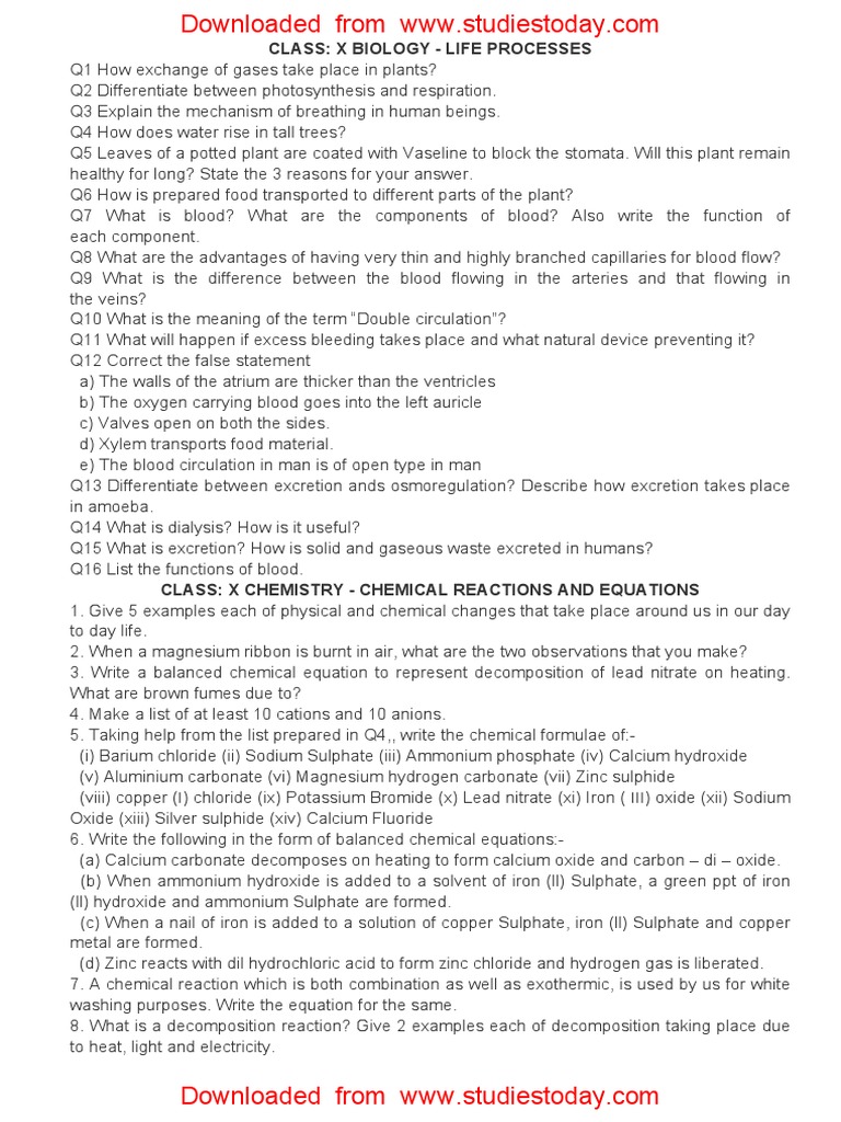 CBSE Class 10 Biology - Life Processes | PDF | Oxide | Hydroxide