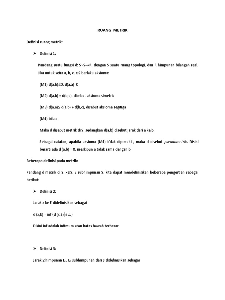 Definisi dan Sifat Ruang Metrik | PDF | Metode & Bahan Ajar