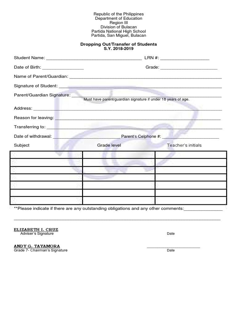 Revised Dropping Form | PDF