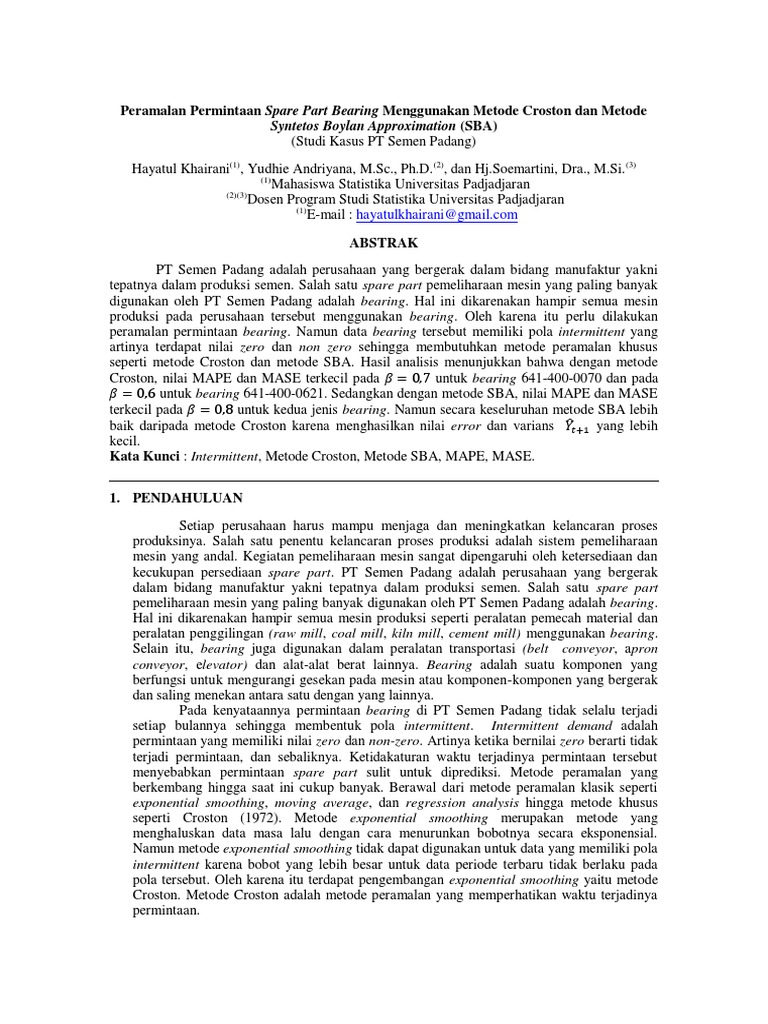 Peramalan Spare Part Bearing: Croston & SBA | PDF | Metode & Bahan Ajar ...