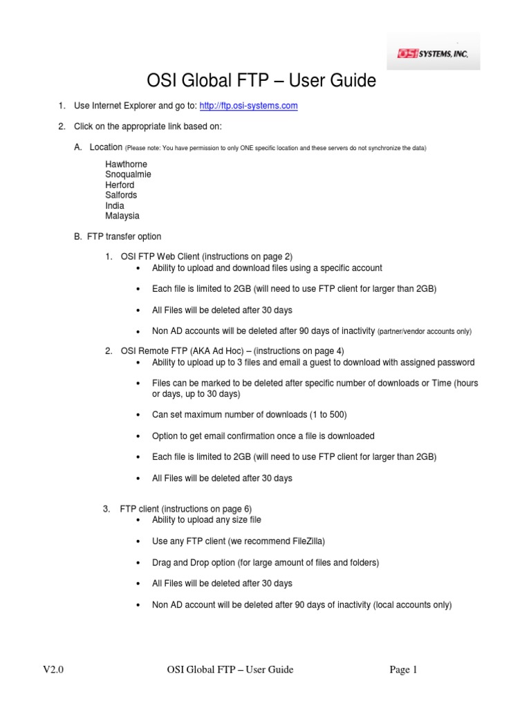 Osi FTP Userguide v2.0 | PDF | File Transfer Protocol | Download