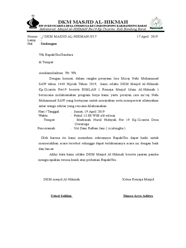 Proposal Kegiatan Isra Miraj Remaja Masjid - Asd | PDF