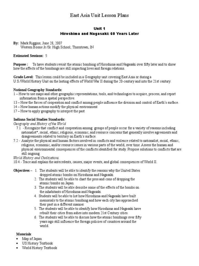 East Asia Unit Lesson Plans: Geography and History of The World | PDF ...