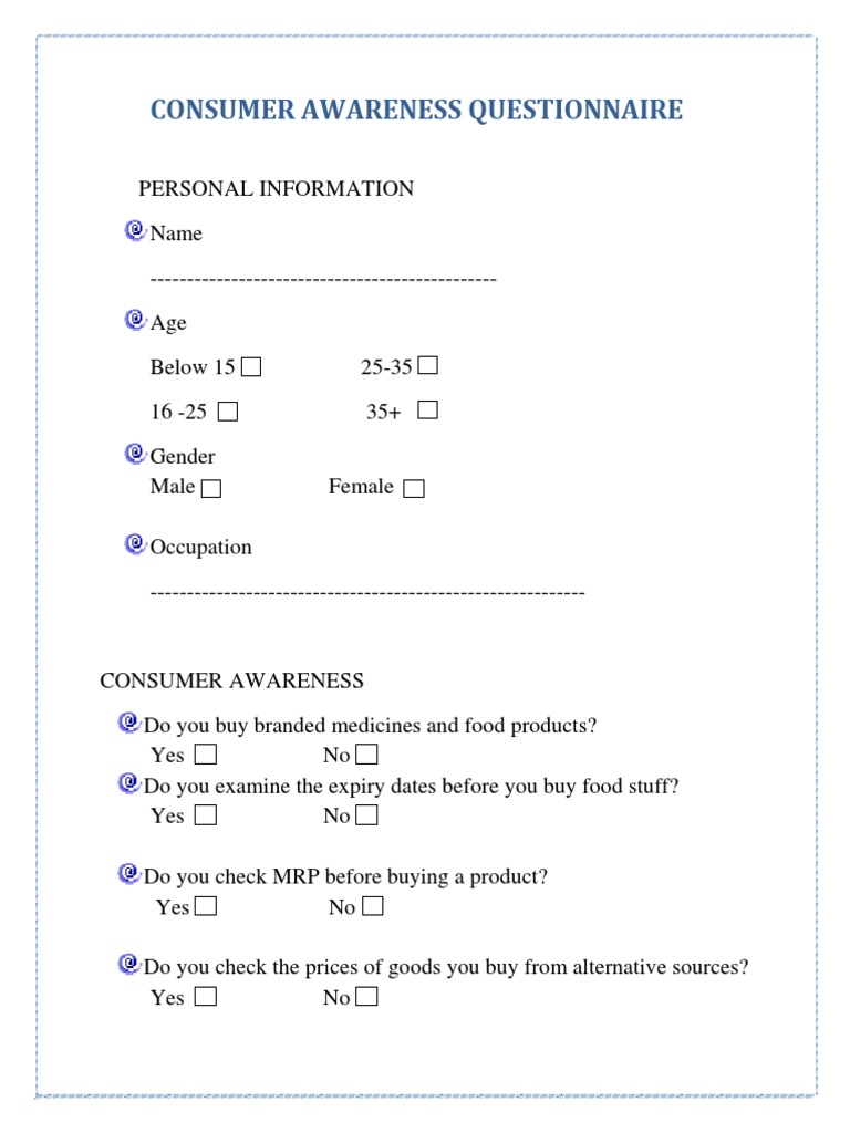 Consumer Awareness Questionnaire | PDF