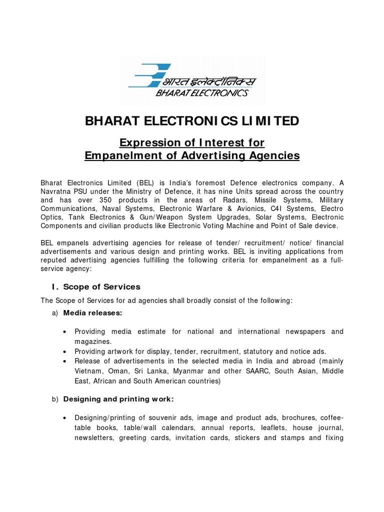 BEL Website EOI Advertisement For Empanelment of Ad Agencies23012019 ...