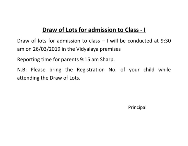 Class I Admission Lot Draw Details | PDF