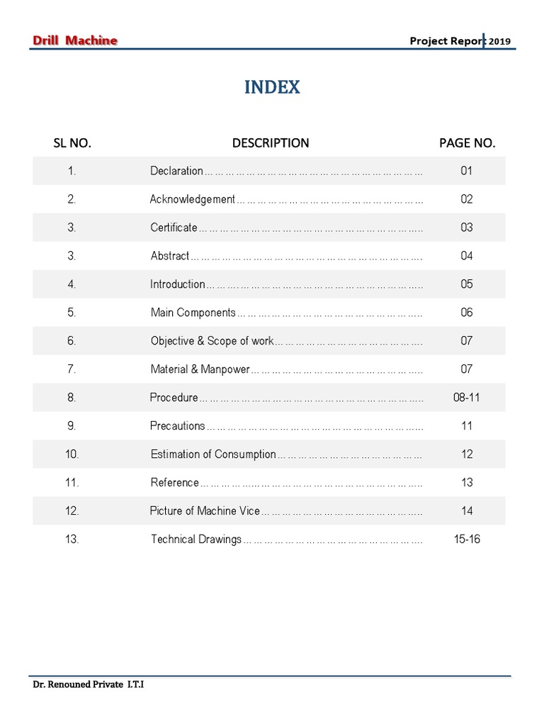 Index: SL No. Description Page No | PDF