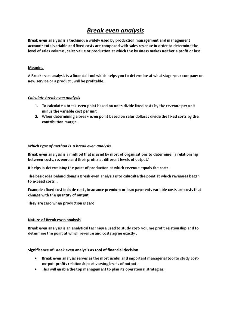 Break Even Analysis: Meaning | PDF | Microeconomics | Business Economics