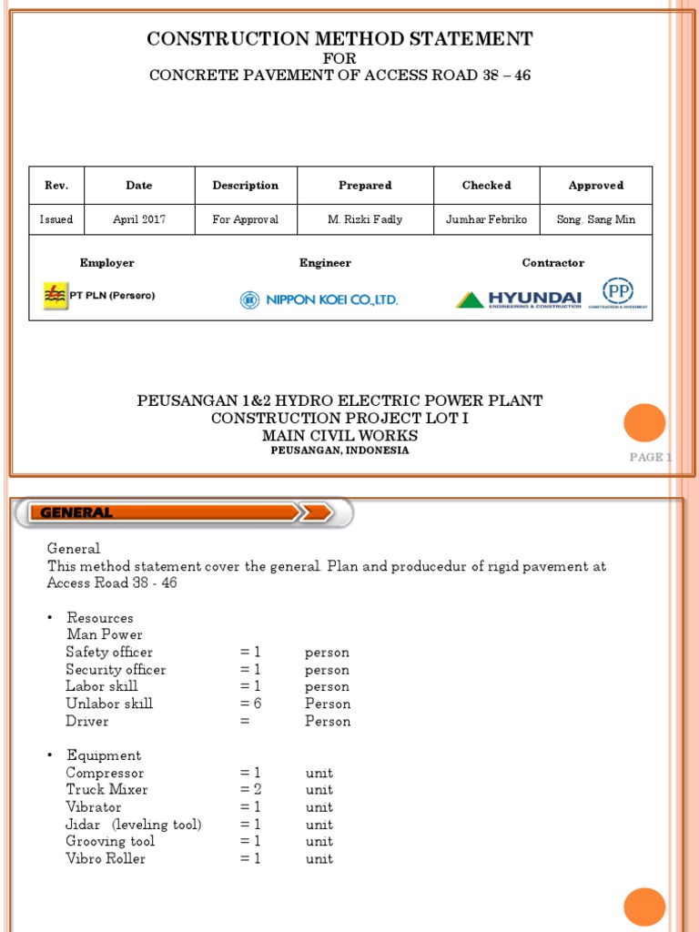 Method Statement for Rigid Pavement of Access Road 38 - 46 | Road | Concrete