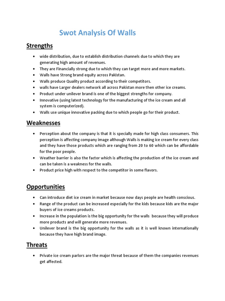 Swot Analysis of Walls | PDF | Brand | Pricing