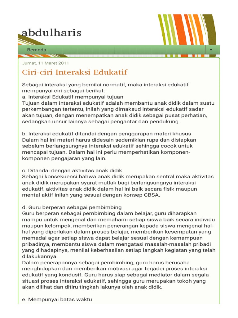 Ciri Ciri Interaksi Edukatif - HTML | PDF