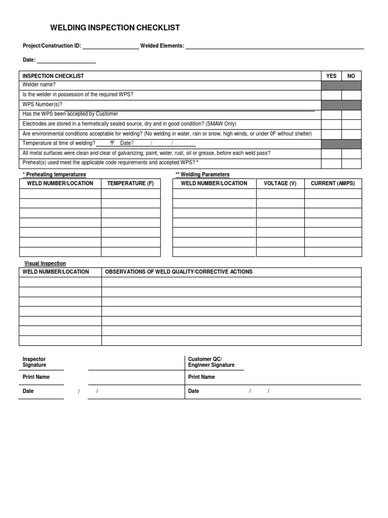 Welding Inspection Checklist Sample | PDF