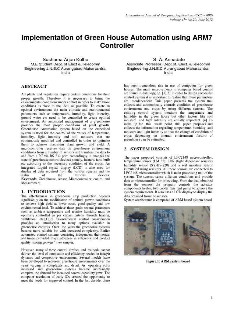 Implementation of Green House Automation Using ARM7 Controller | PDF ...