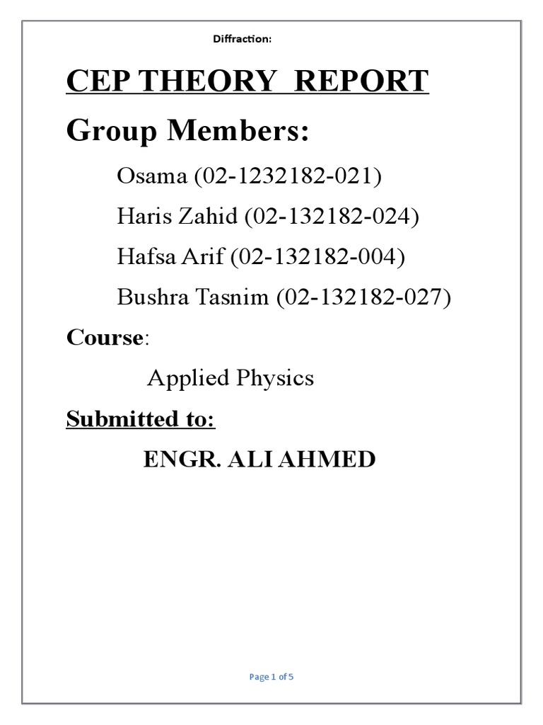Diffraction Patterns: An Analysis of Single Slit and Grating Diffraction | PDF | Diffraction ...