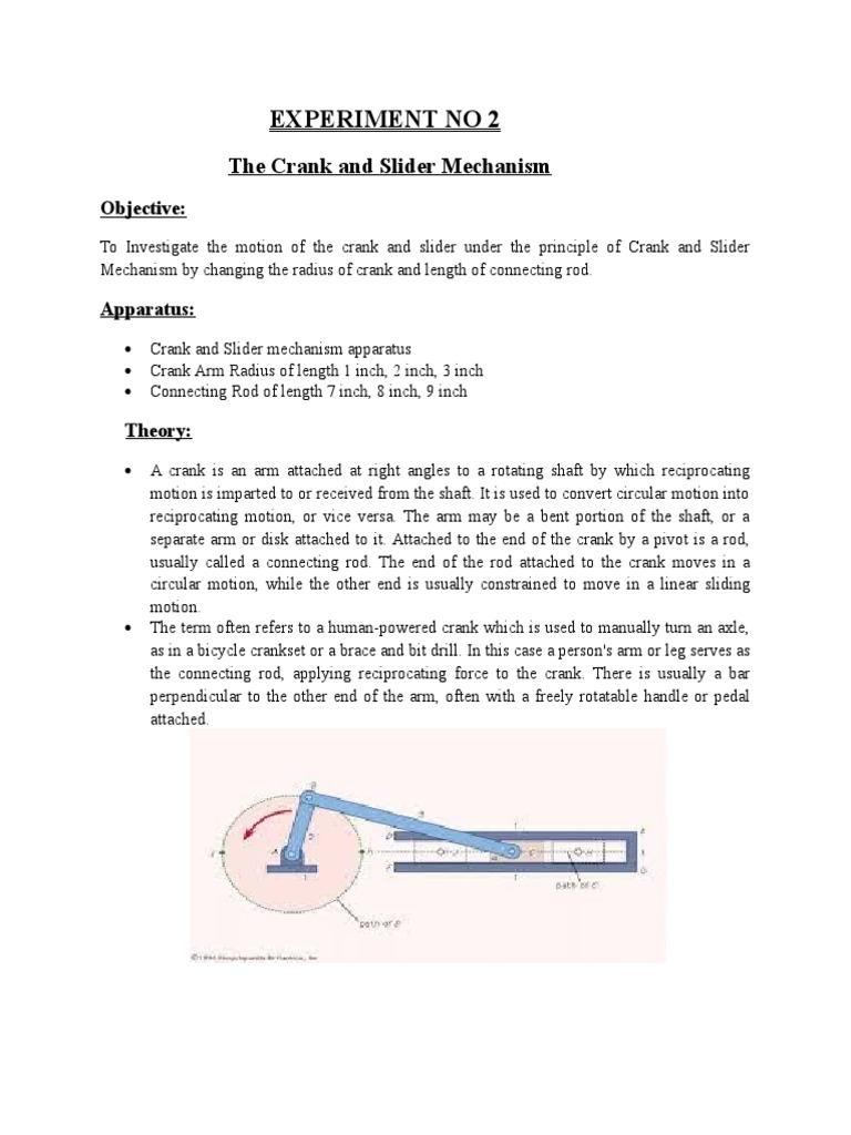 Experiment No 2: The Crank and Slider Mechanism | PDF | Internal ...