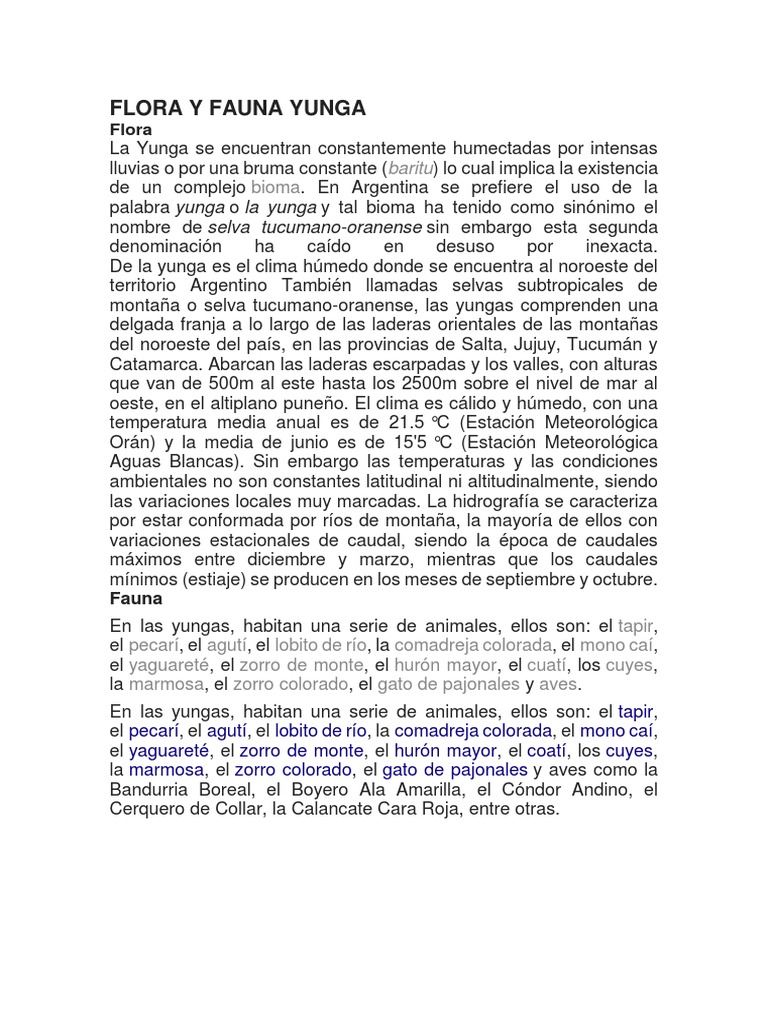 Flora y Fauna Yunga | PDF | Ciencias de la Tierra | Naturaleza