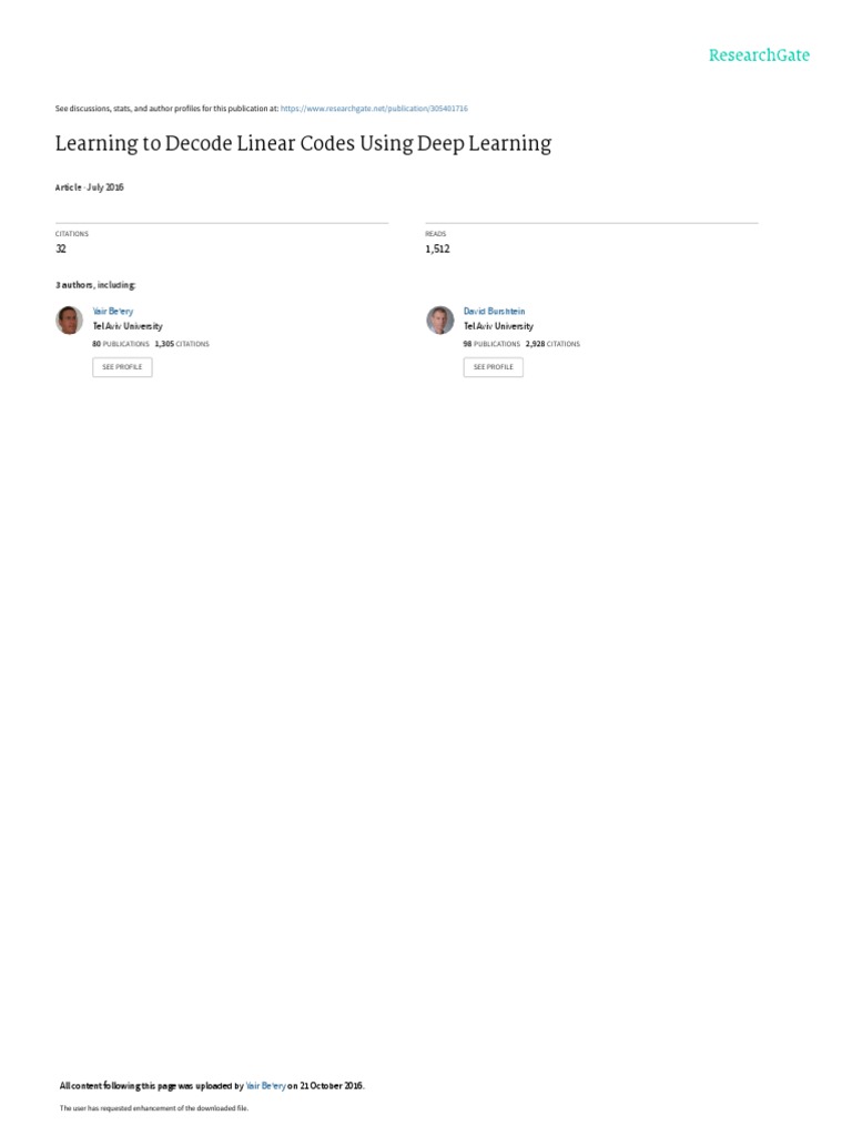 Learning To Decode Linear Codes Using Deep Learning: July 2016 | PDF | Low Density Parity Check ...