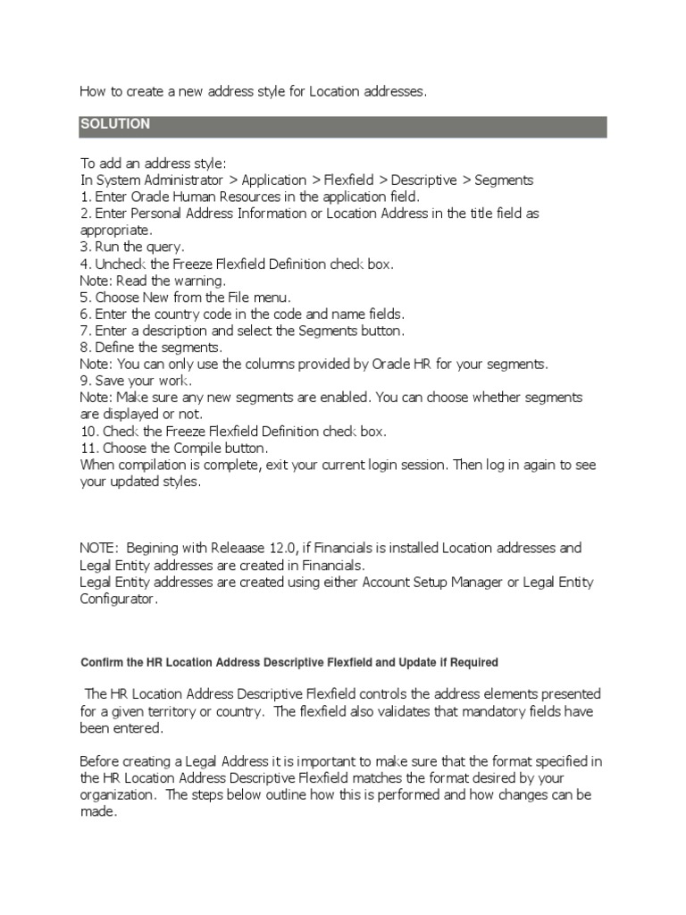 EBS Create A New Address Style For Location Addresses. | PDF