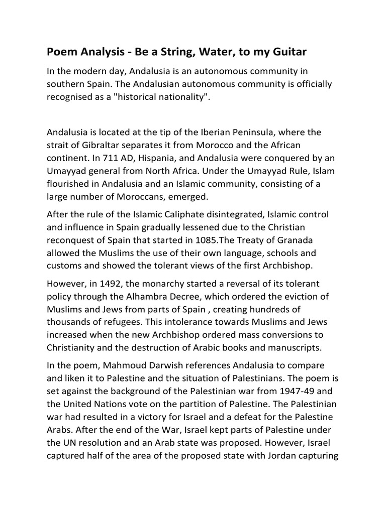 Poem Analysis | PDF | Al Andalus | Palestine (Region)