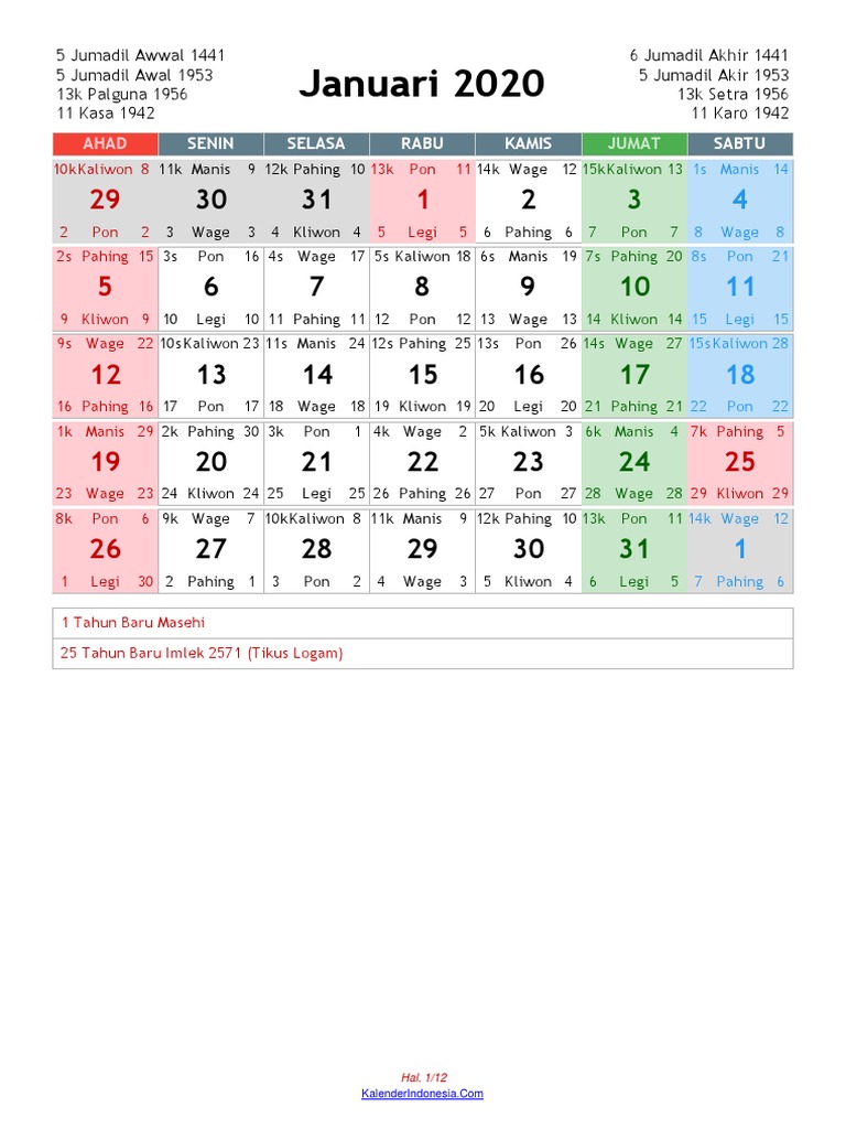 Calendar Extract Showing Dates in Both Islamic and Javanese Calendars ...