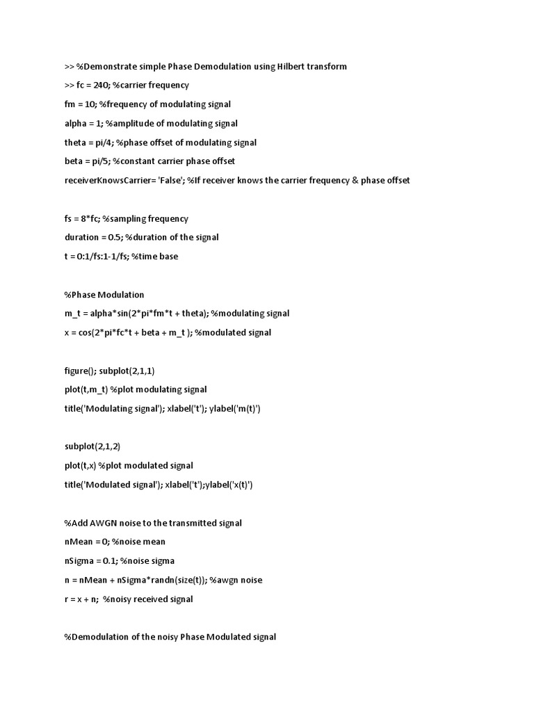 Demonstrate Simple Phase Demodulation Using Hilbert Transform | PDF ...