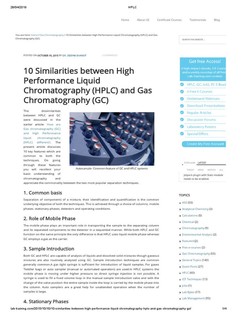 10 Similarities Between HPLC and GC | PDF | Gas Chromatography | High ...