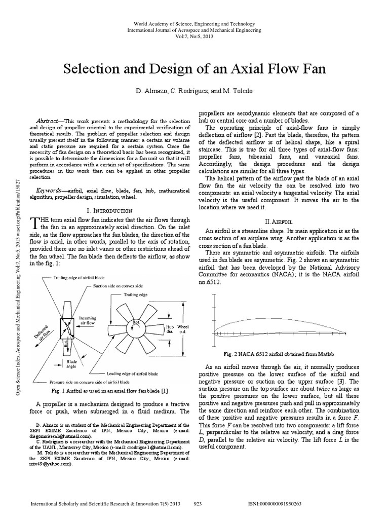 Selection and Design of An Axial Flow Fan | PDF | Airfoil | Propeller