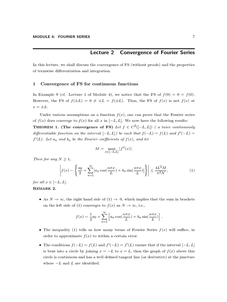 Convergence of Fourier Series | PDF | Series (Mathematics) | Continuous Function