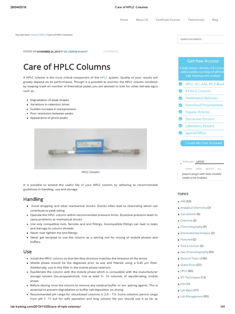 Care of HPLC Columns | PDF | High Performance Liquid Chromatography ...