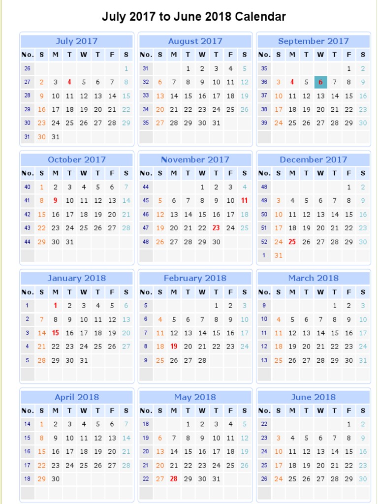 July 2017 To June 2018 Calendar - CalendarVIP | PDF | Business