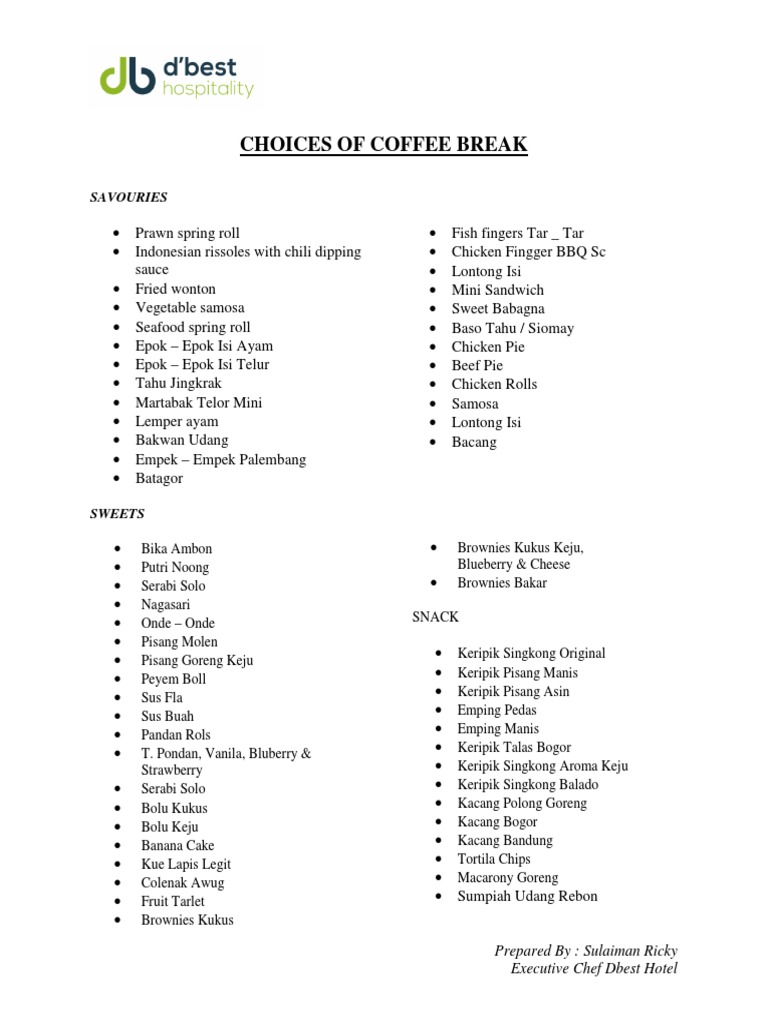 Choices of Coffee Break | PDF