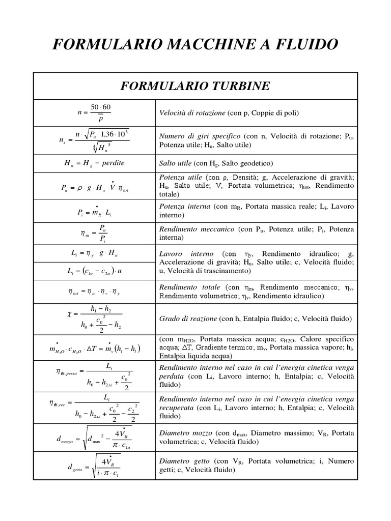 Formulario Macchine A Fluido v. 3 PDF | PDF