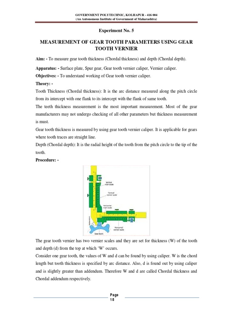 Measurement of Gear Tooth Parameters Using Gear Tooth Vernier | PDF ...