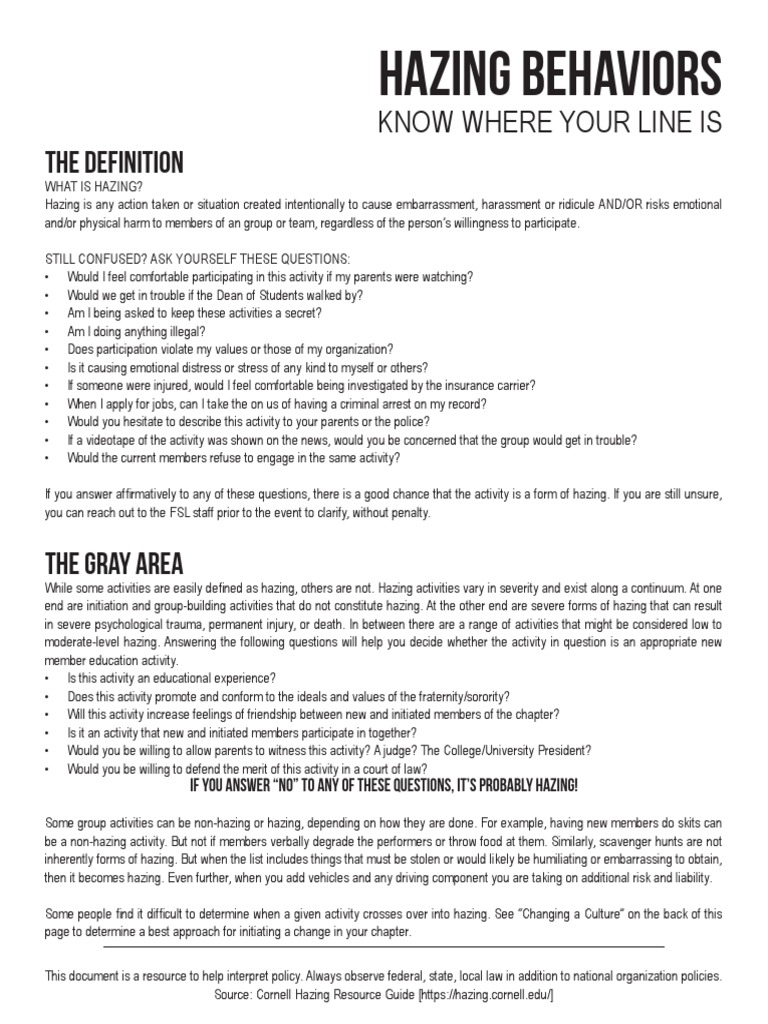 Hazing Behaviors: Know Where Your Line Is The Definition | PDF | Risk ...
